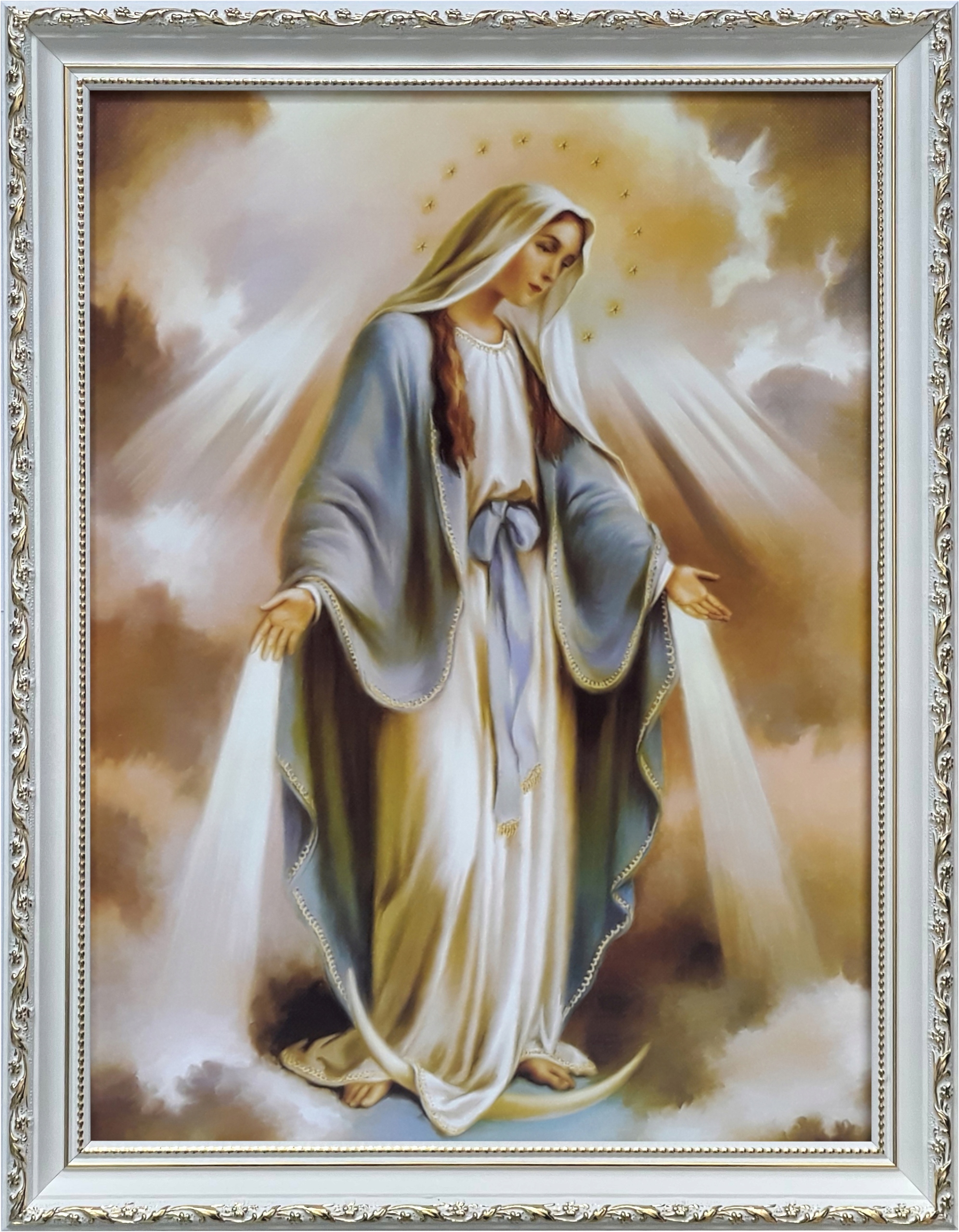 OBRAZ 46x36 MARYJA NIEPOKALANA MATKA BOŻA BIAŁA ZDOBIONA RAMA • Cena ...