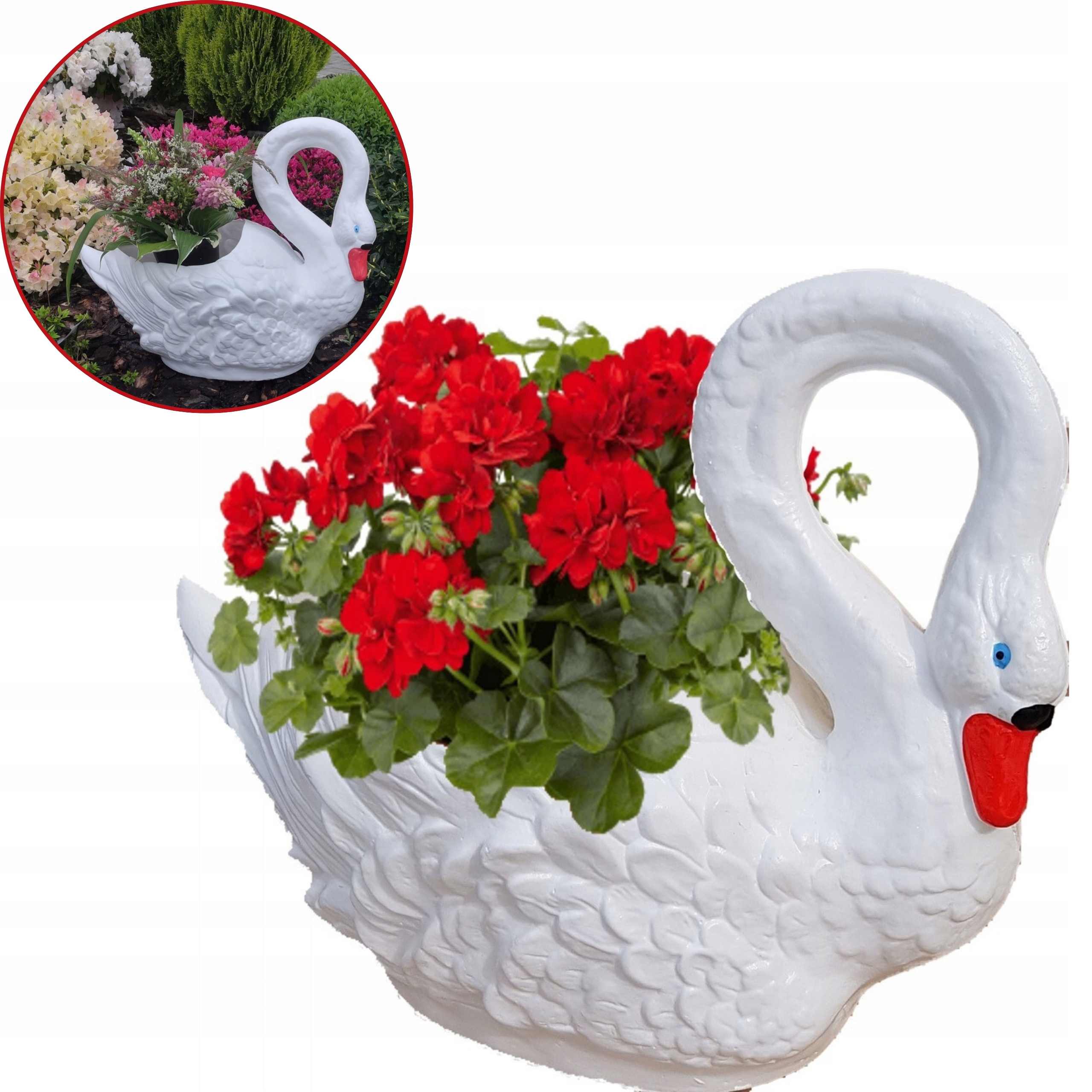 ŁABĘDŹ FIGURA OGRODOWA DUŻA DONICA OSŁONKA OZDOBNA NA KWIATY 50CM ...