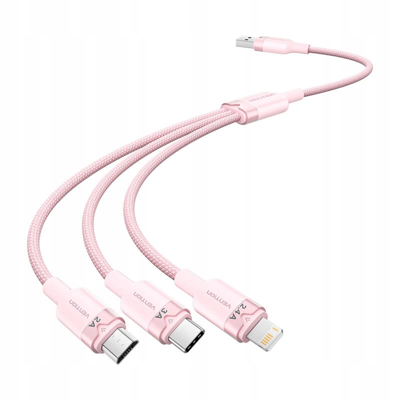 USB 2.0 kabel A na 3v1 3A Vention CTPPG 1.5M (růžový), (6922794709713) • Ceny, Recenze - Allegro