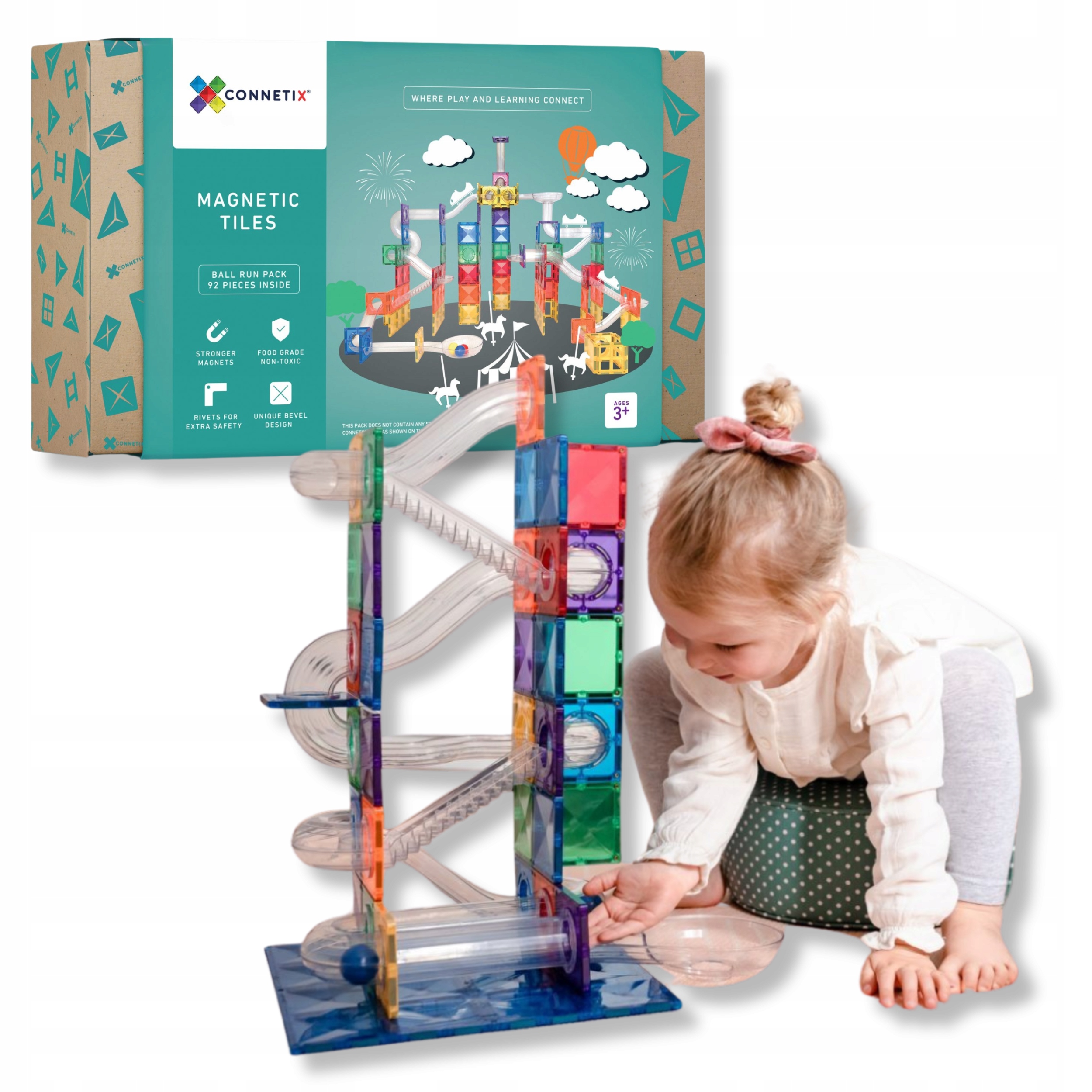 Klocki magnetyczne Connetix Ball Run Pack 92 el. dla dzieci 3 lata ...