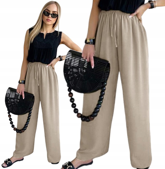 Eleganckie letnie SPODNIE DAMSKIE wygodne luźne zwiewne 15192664667 ...