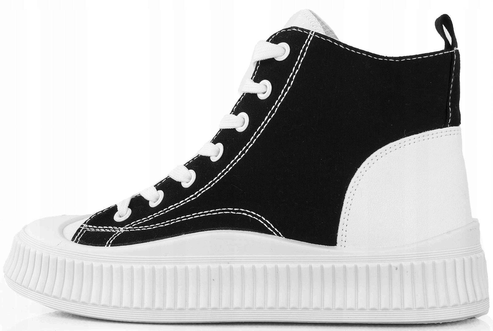 TRAMPKI WYSOKIE CZARNO-BIAŁE PLATFORMA 36 13172710050 - Allegro.pl