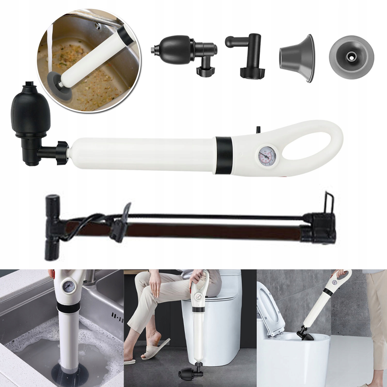 PISTOLET DO UDRAŻNIANIA RUR PRZEPYCHACZ WC TOALET ZLEWU KANALIZACJI ...