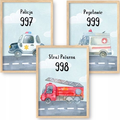 ZESTAW 3 PLAKATÓW 21x30 A4 PLAKAT NUMERY ALARMOWE POLICJA STRAŻ AUTA AUTKA • Cena, Opinie ...