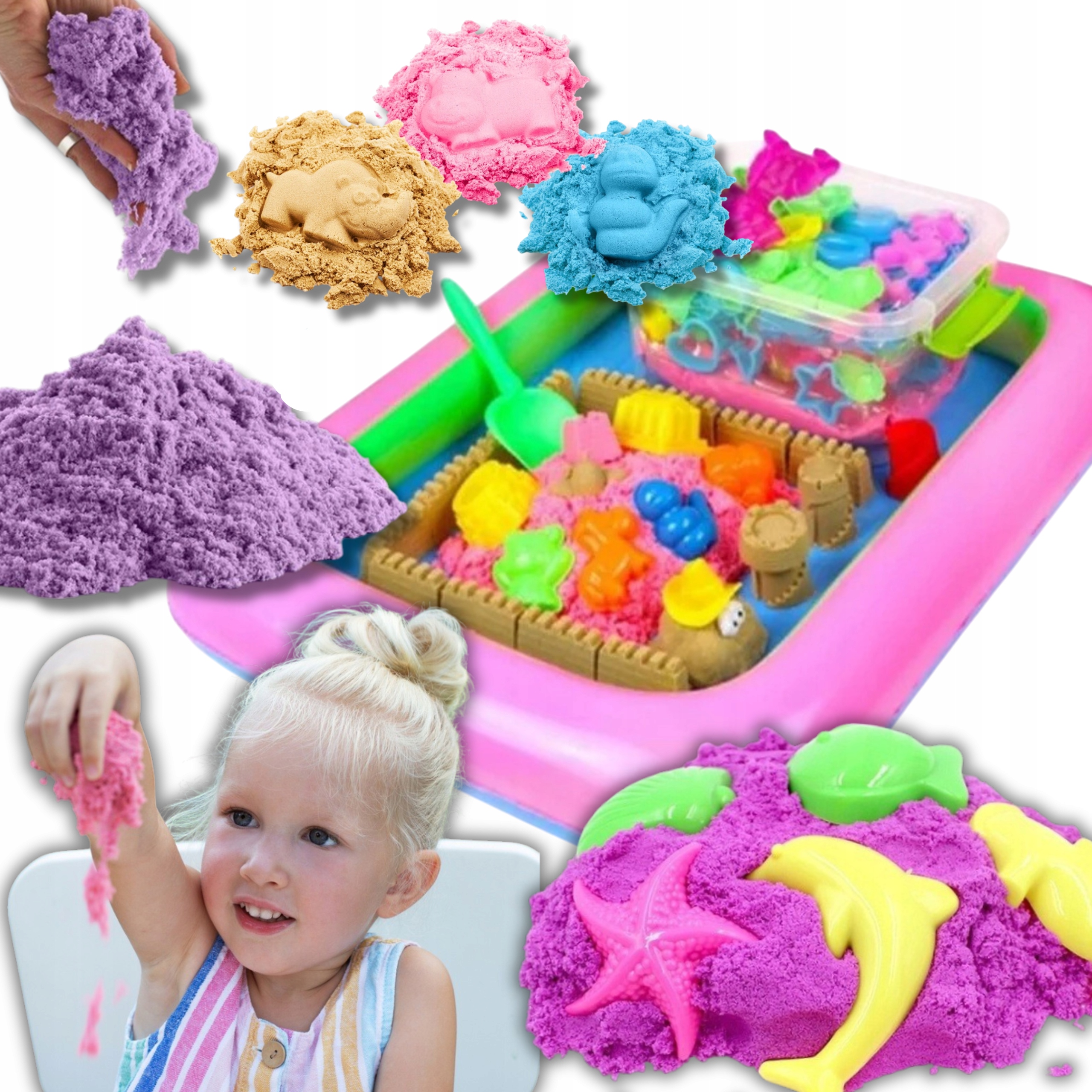 PIASEK KINETYCZNY 3kg +BASEN FOREMKI ŁOPATKA PATYCZKI PIASKOWNICA ...