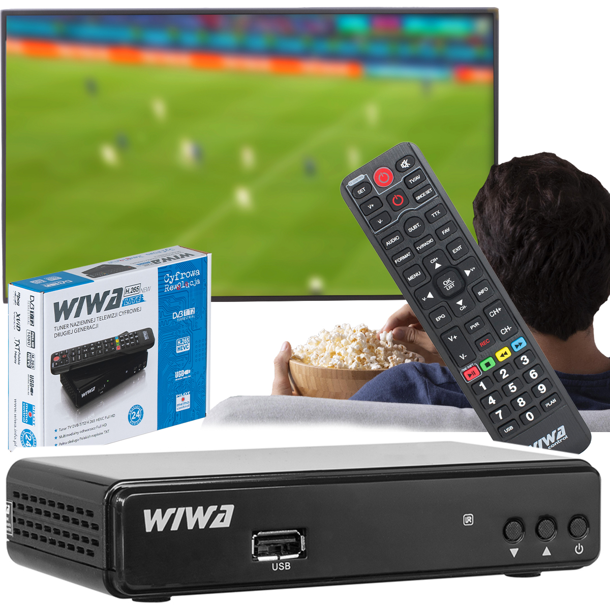 DEKODER TUNER TV TELEWIZJI NAZIEMNEJ WIWA HEVC DVB-T2 HDMI USB PILOT H ...
