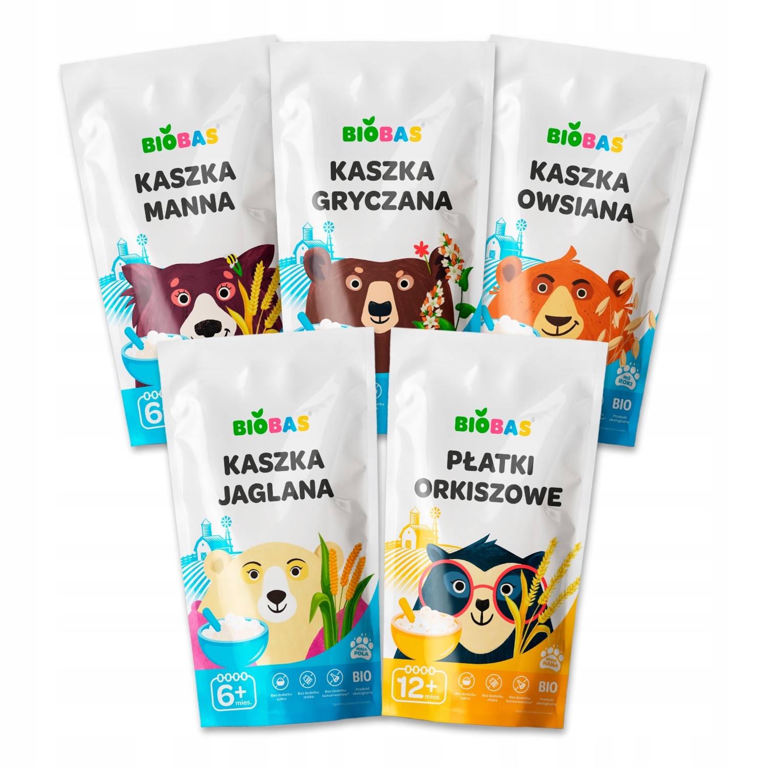 ZESTAW BIO KASZEK Kaszka Manna Jaglana Gryczana + Płatki Orkiszowe ...