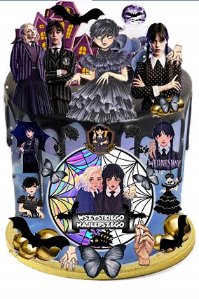 Opłatek NA TORT ZESTAW postacie WEDNESDAY ADDAMS 14018492212 - Allegro.pl