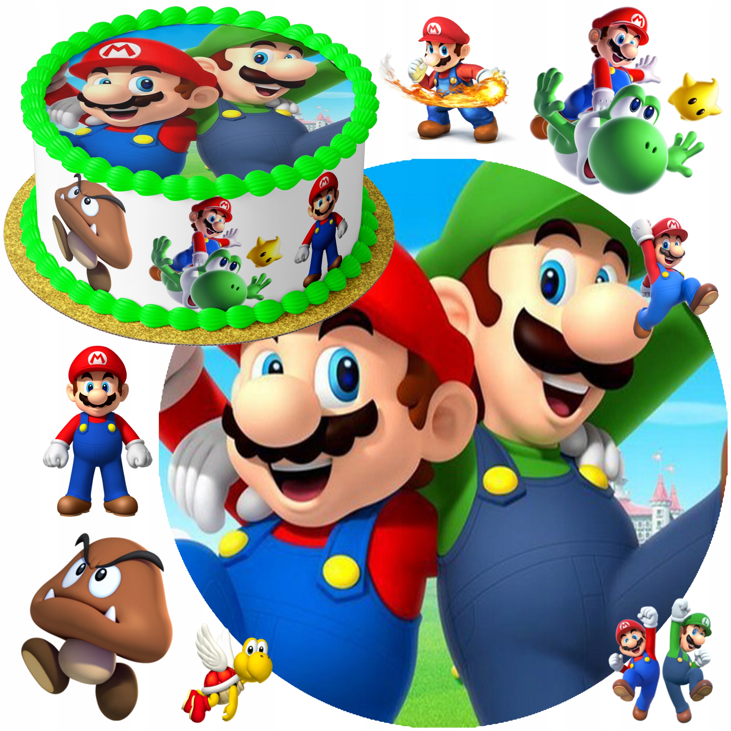 OPŁATEK NA TORT 20CM - SUPER MARIO BROS + POSTACIE + GRATIS IMIĘ TEKST ...