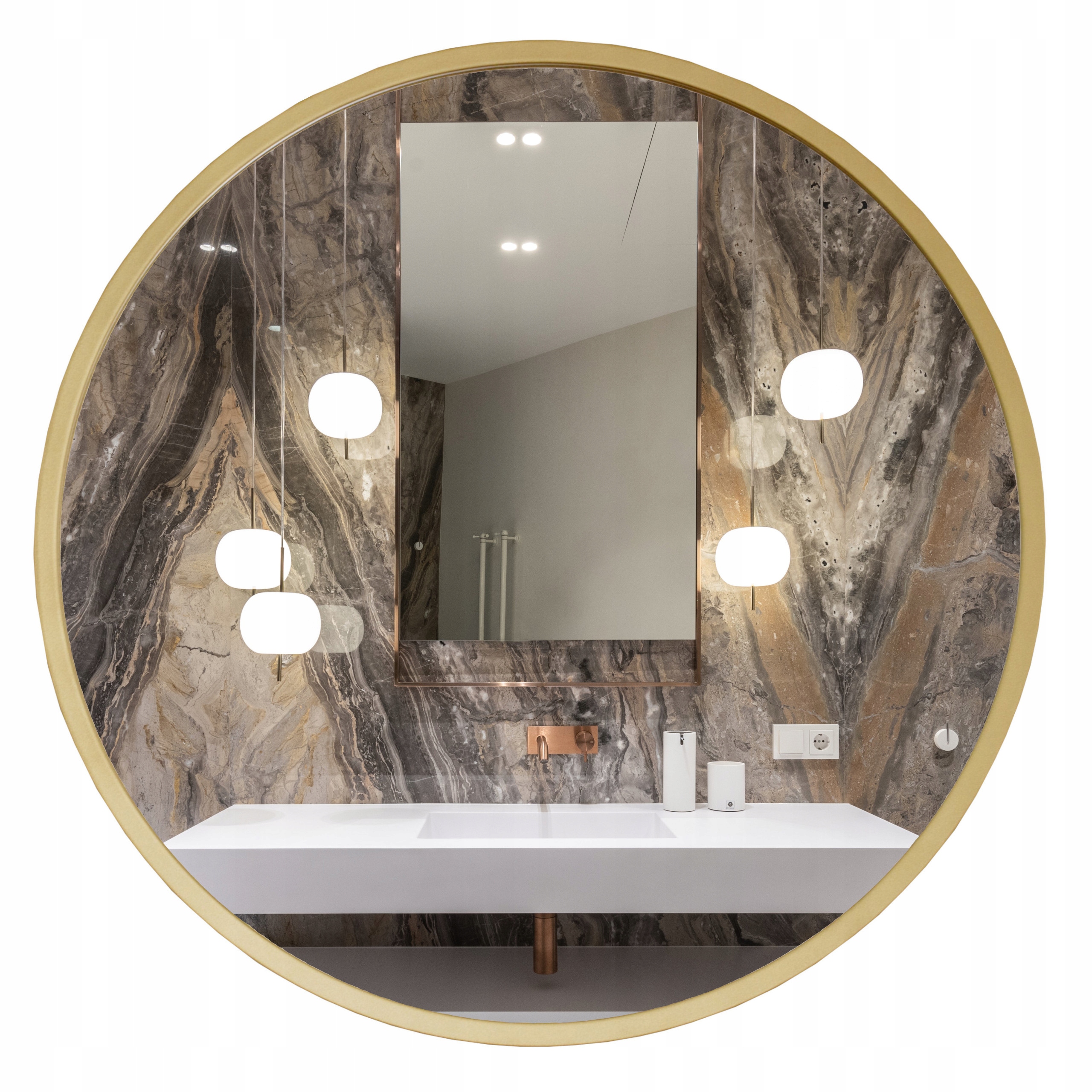 LUSTRO ŁAZIENKOWE ZŁOTE NOWOCZESNE OKRĄGŁE W RAMIE (5904610014165 ...