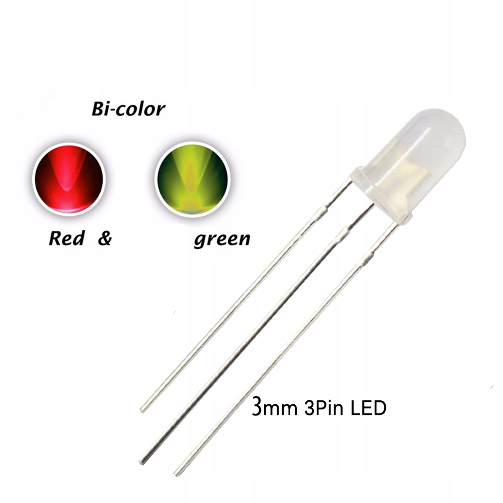 Dioda LED dwukolorowa 3 mm czerwona zielona - Sklep, Opinie, Cena w ...