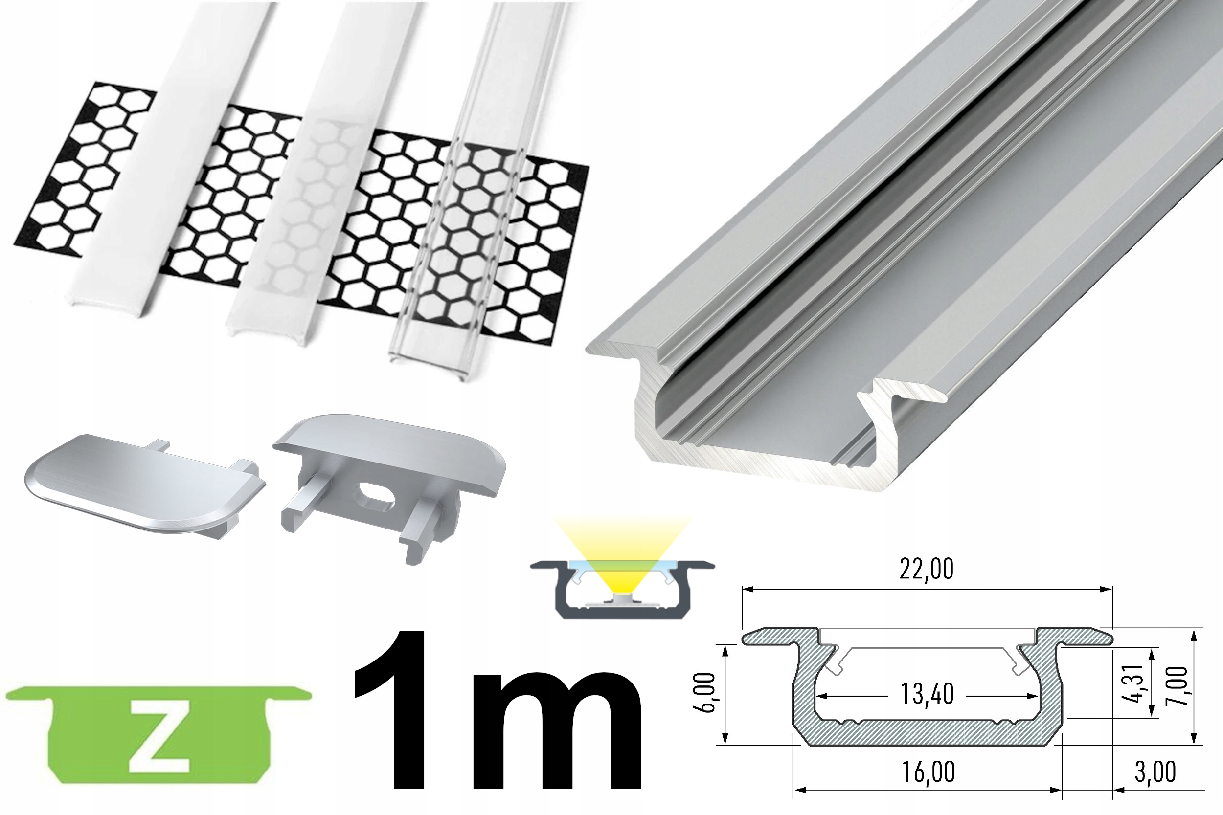 PROFIL DO LED WPUSZCZANY ALU TYP Z SREBRNY 1M • Cena, Opinie ...