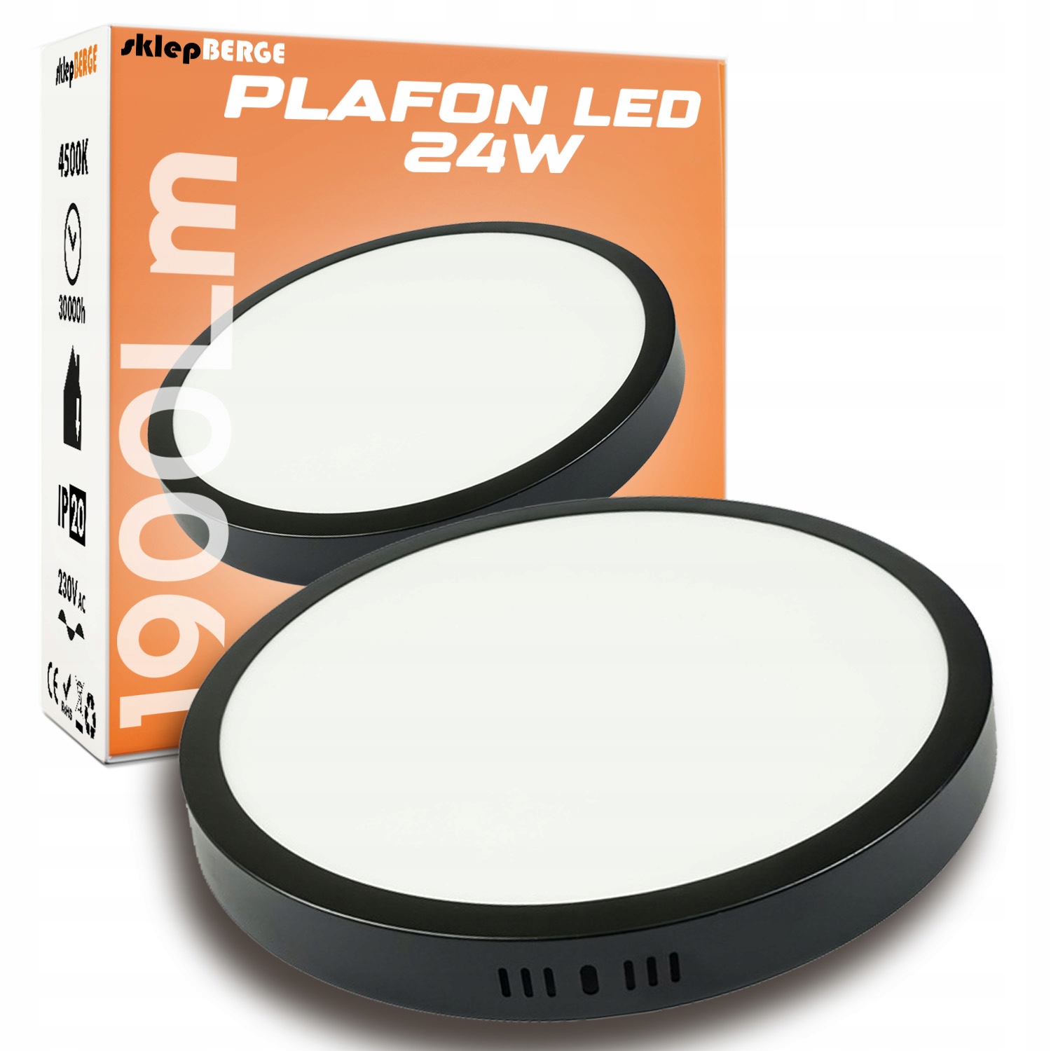 LAMPA LED PANEL NATYNKOWY 24W OKRĄG CZARNY 4500K (Panel LED plafon 24W ...