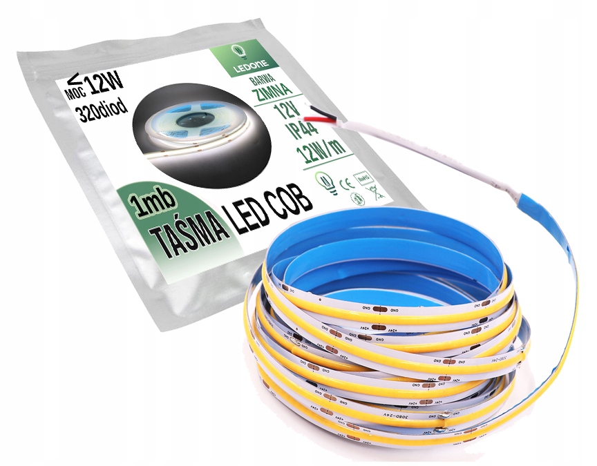 TAŚMA LED COB 12V 12w/m ip44 NEON ZIMNA 1m LINIA 10991854963 - Allegro.pl
