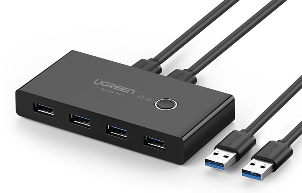 UGREEN SWITCH ADAPTER PRZEŁĄCZNIK BOX KVM USB 2x4 USB 3.0 + KABLE 2SZT ...