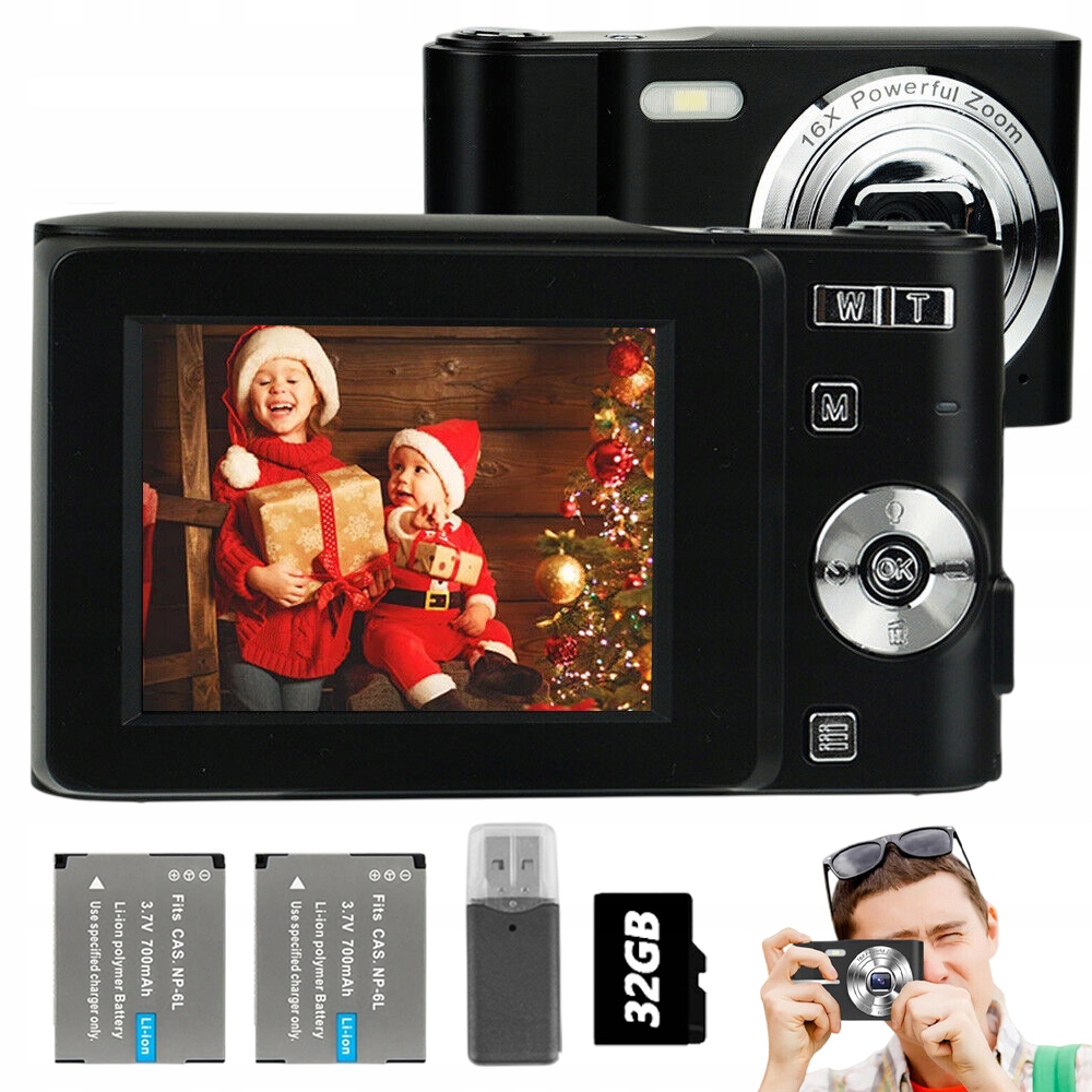 APARAT CYFROWY HD PRZENOŚNY APARAT 1080P 50MP STABILIZACJA Z ZOOMEM 16X ...