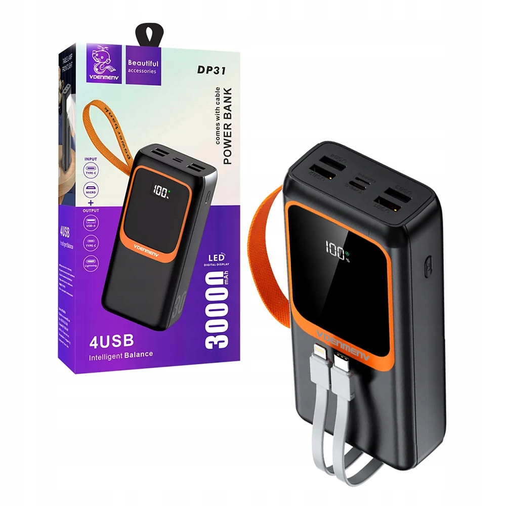 POWER BANK DENMEN DP31 30000MAH ČERNÝ USB + TYP-C za 1152.00CZK - Allegro
