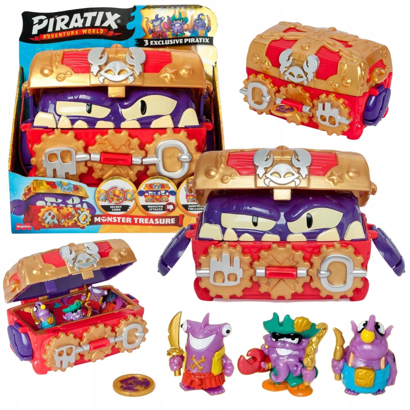 PIRATIX MONSTER TREASURE SKRZYNIA SKRABÓW ZŁOTA SERIA Z FIGURKAMI MAGICBOX (5903843480501 ...
