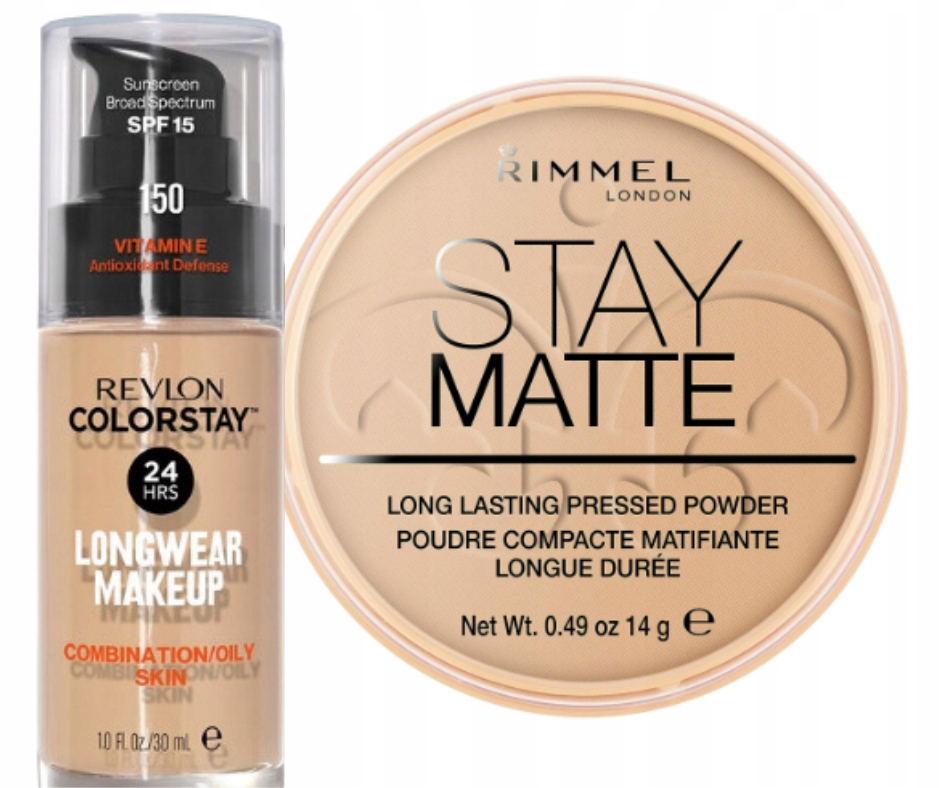REVLON Colorstay Podkład i Rimmel Stay Matte Puder Matujący 24h Krycie ...