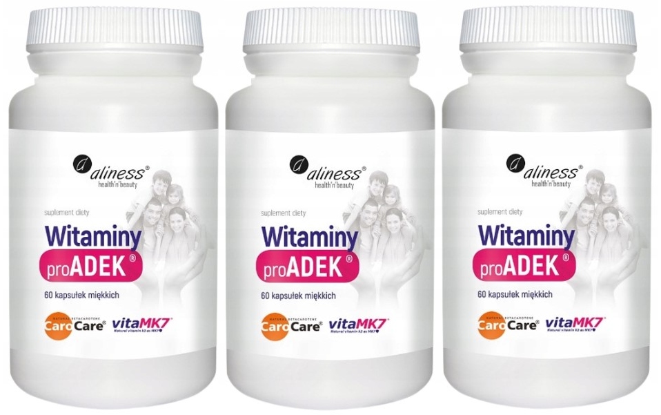 Aliness Pro ADEK Witamina A D E K Mk-7 KOMPLEKS 180 kaps. Beta karoten ...