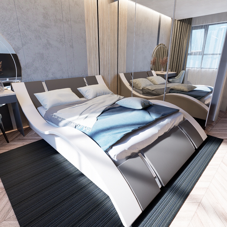 Łóżko podwójne tapicerowane Remax 160x200 odcienie szarości • Cena ...