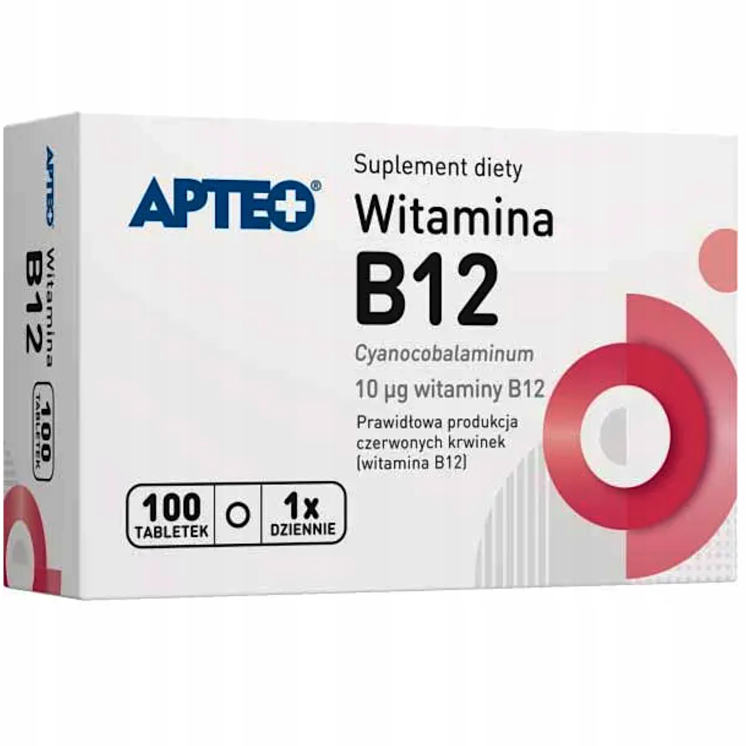 Apteo Witamina B12 10 µg, 100 tabletek, odporność, układ nerwowy ...