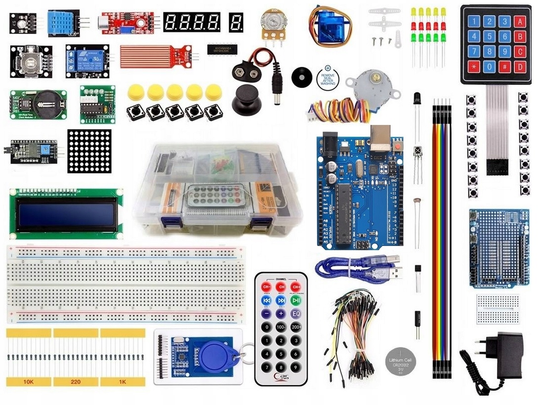 Zestaw edukacyjny XXL czujniki wyświetlacz do nauki Arduino + ZASILACZ ... Zestaw edukacyjny XXL czujniki wyświetlacz do nauki Arduino + ZASILACZ ...