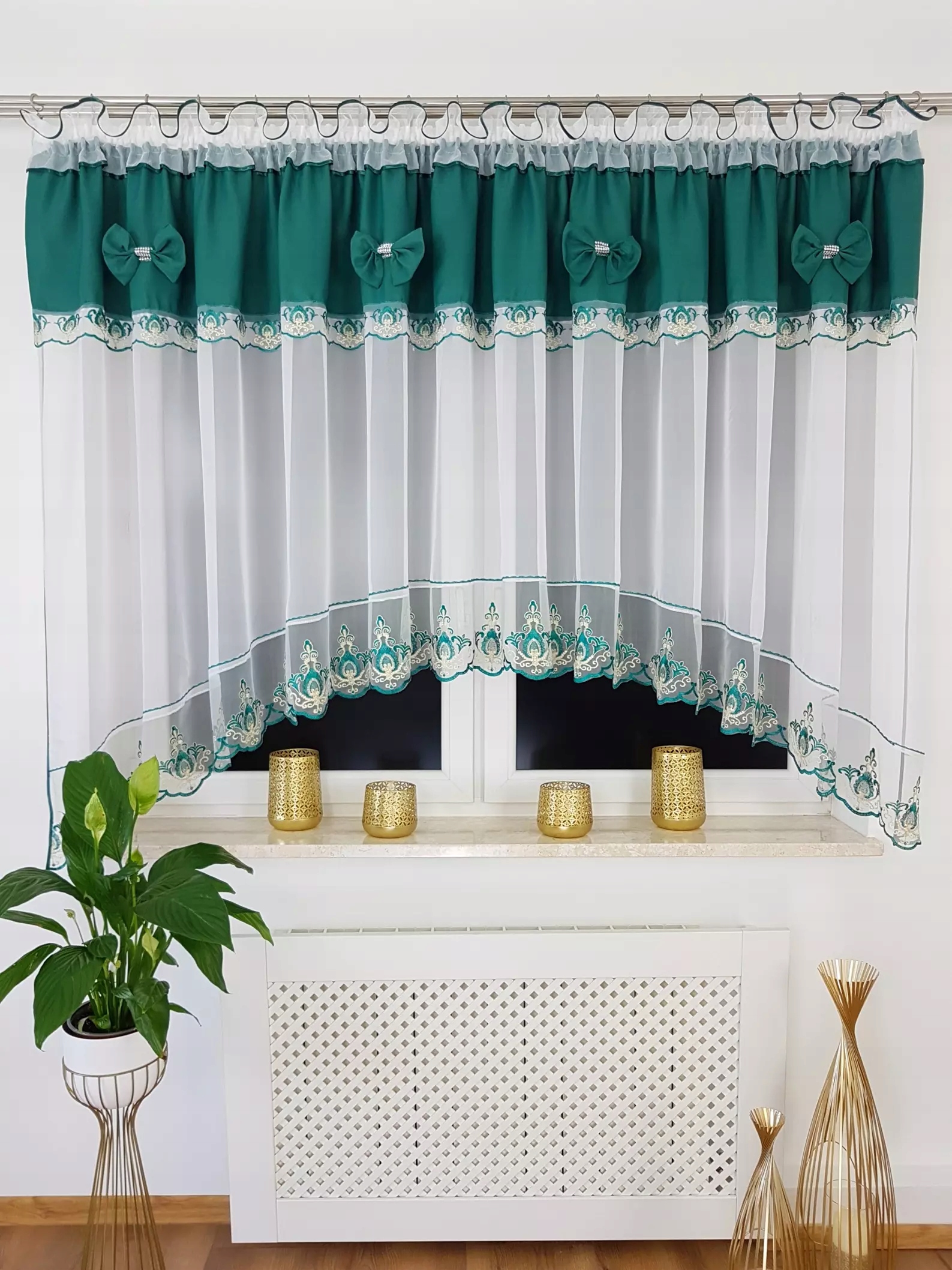 FIRANA GOTOWA Z KOKARDKAMI ZIELONA HAFT FIRANKI DO KUCHNI 400/160 NA ...