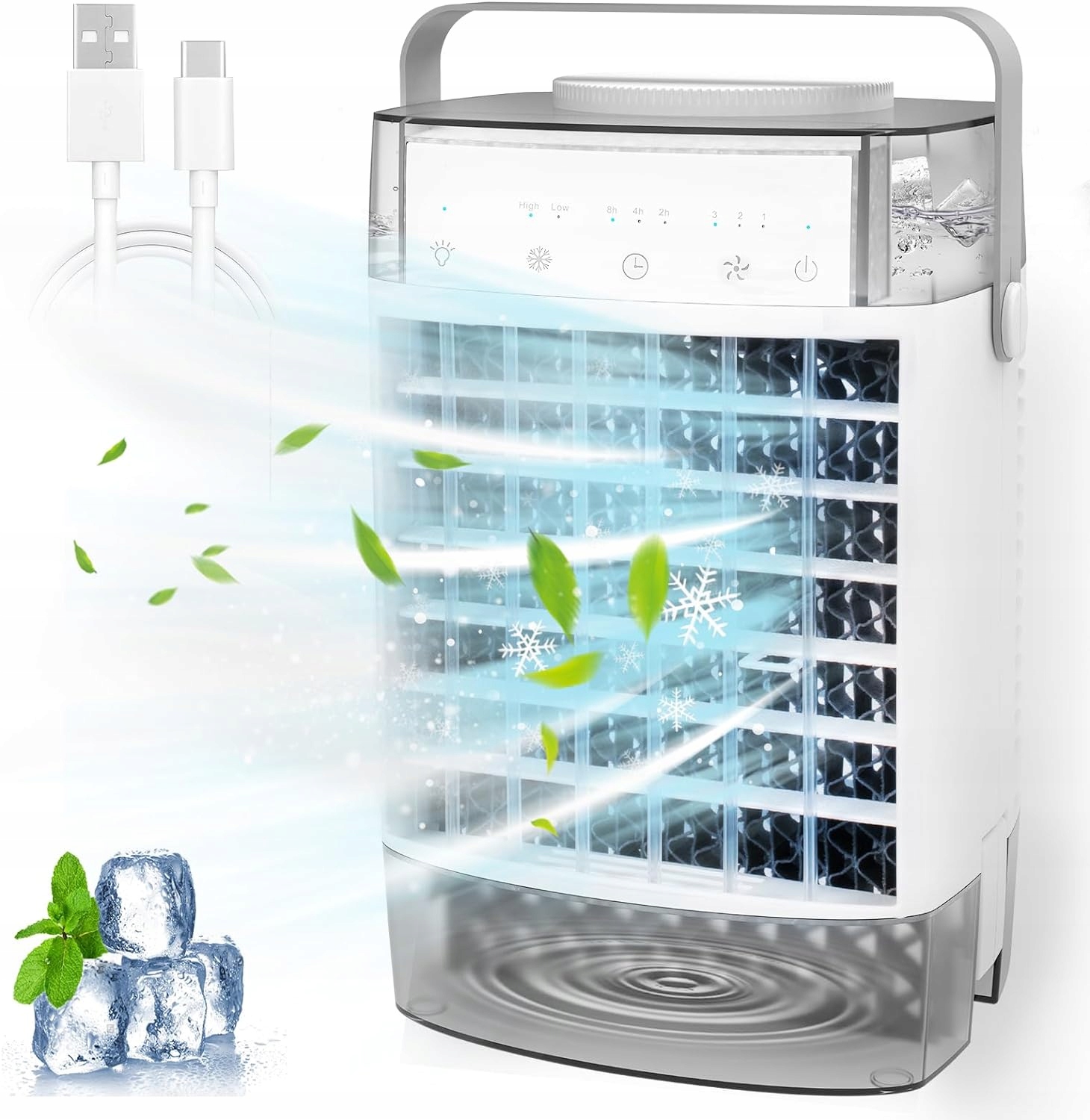 PRZENOŚNY KLIMATYZATOR 4w1 MINI KLIMATYZATOR Z ROZPYLACZEM I ŚWIATŁEM ...