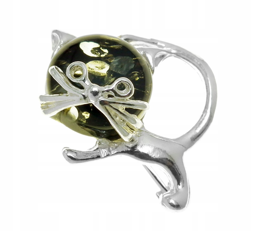 Cica ezüst kis bross borostyán zöld za 11125.00HUF-ért - Allegro