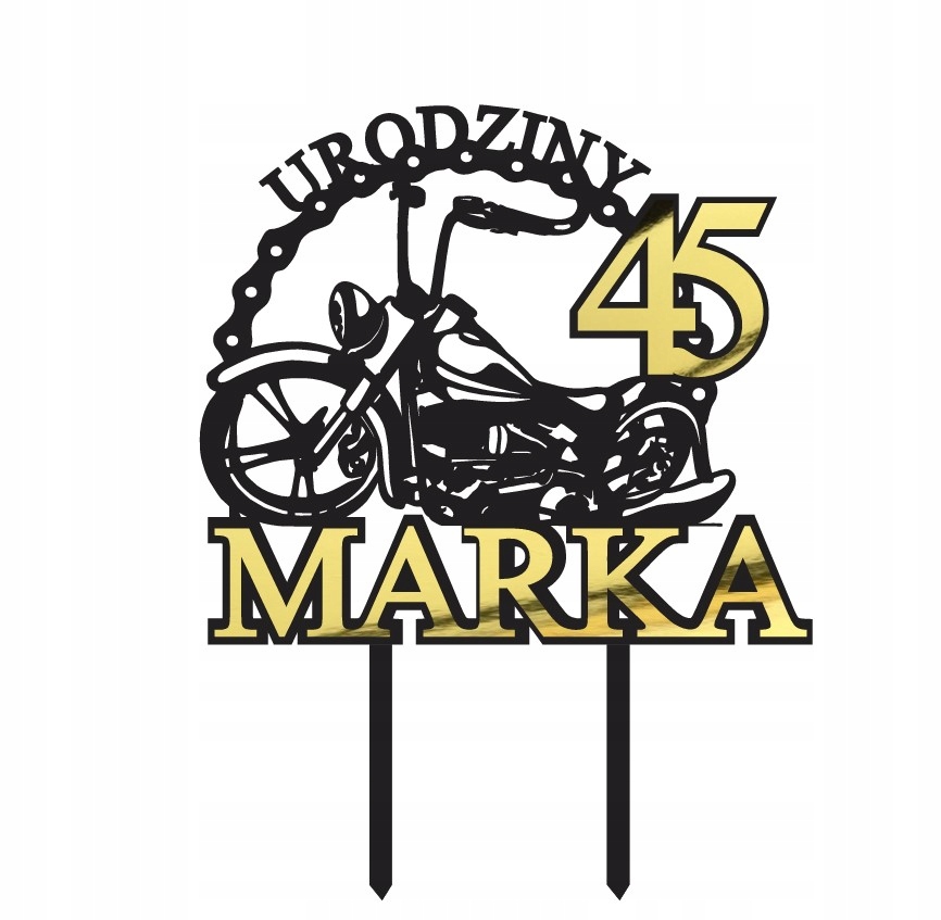 Topper MOTOR HARLEY URODZINY dekor na tort DOWOLNE imię WIEK 18 30 40 ...