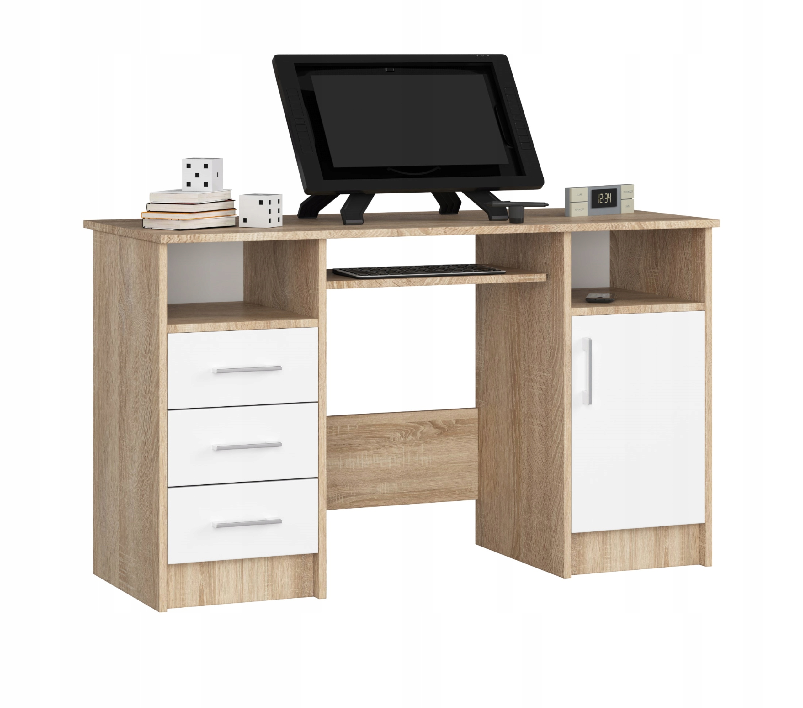 Biurko pod komputer ANA sonoma-biały 124cm AKD (5906349401124) • Cena ...