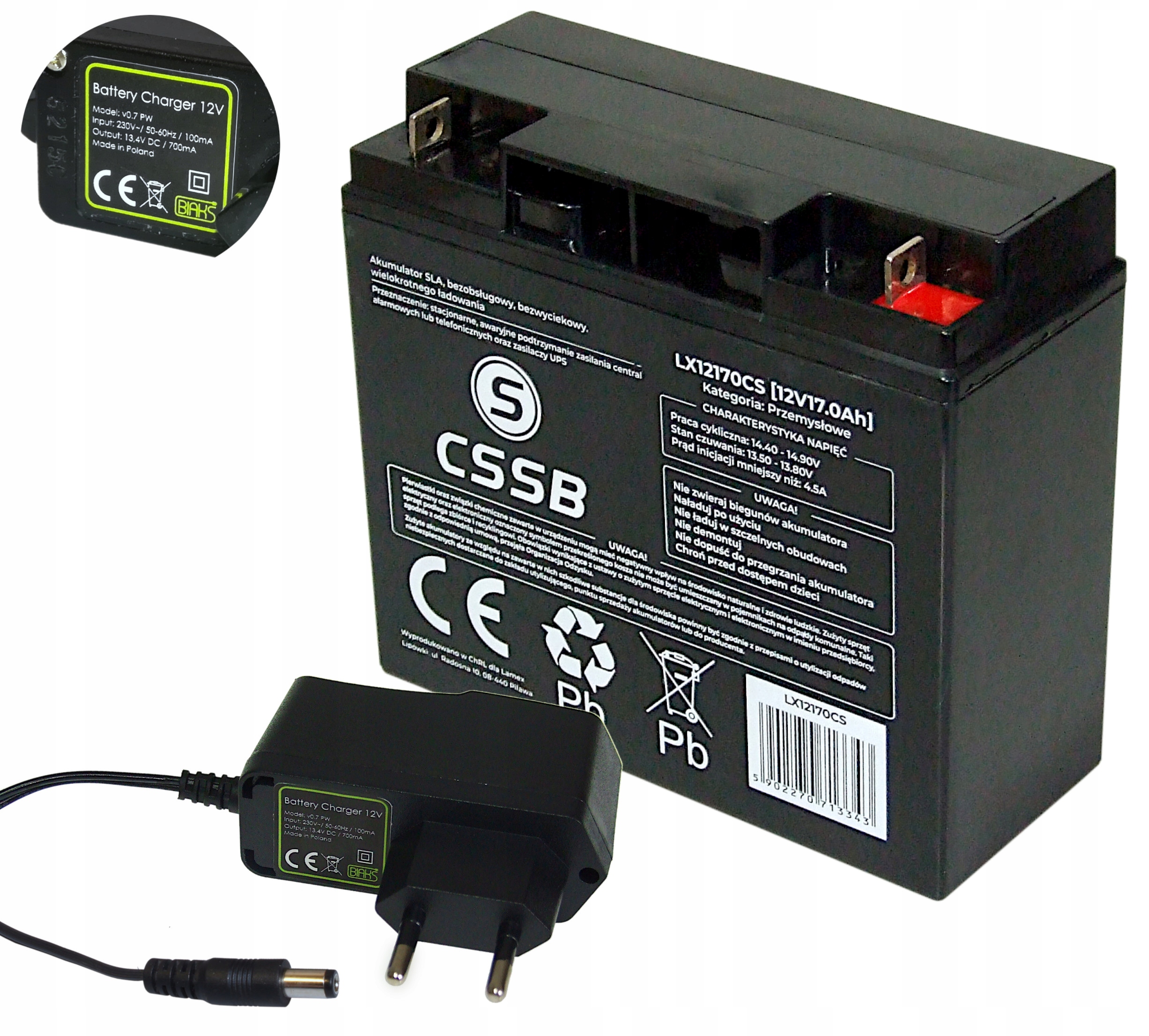 Akumulator AGM 12V 17Ah CSSB (wymiar 18Ah 20Ah) + ŁADOWARKA 12V WTYK - Sklep, Opinie, Cena w Allegro