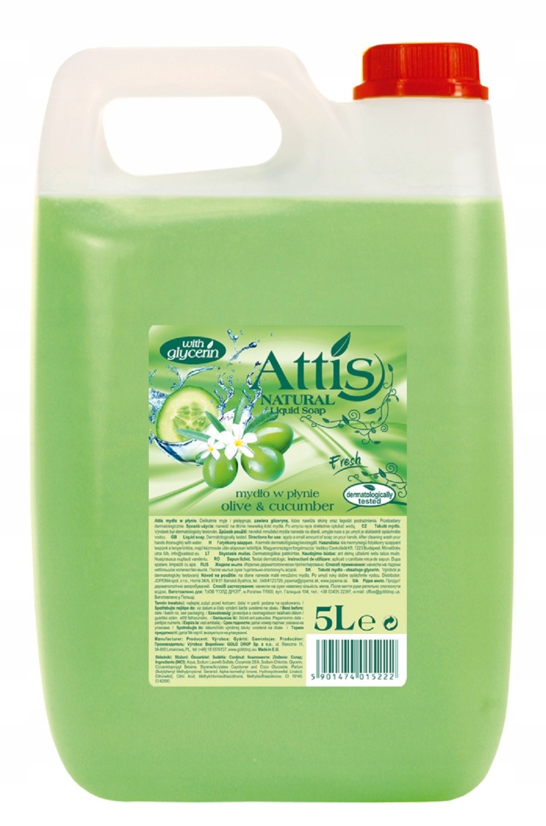 ATTIS 5L NATURAL MYDŁO W PŁYNIE OGÓREK I OLIWKA 17191995791 - Allegro.pl