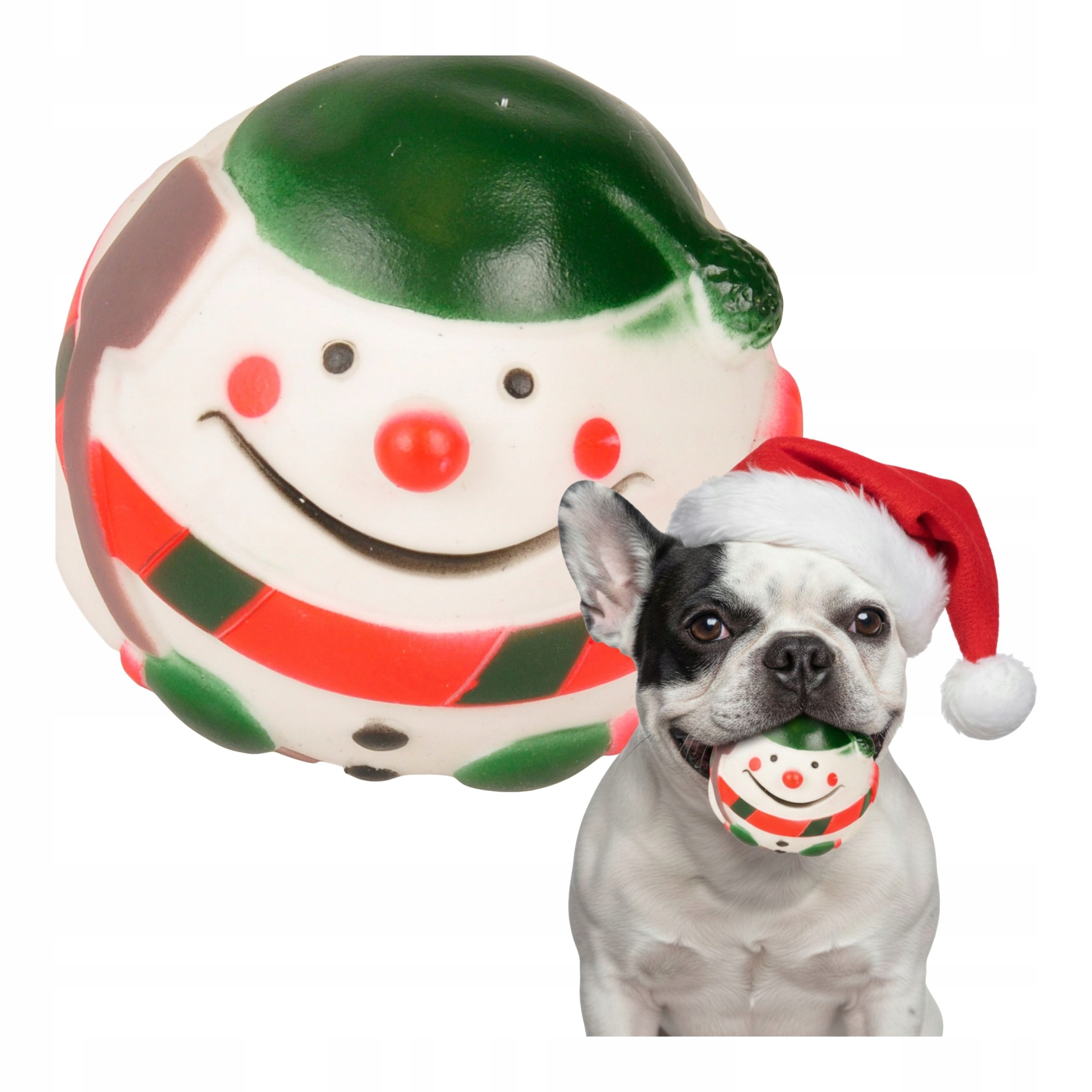 Ünnepi játék kutyáknak, HÓEMBER GUMI LABDA SNOW, sípoló, karácsonyi ...