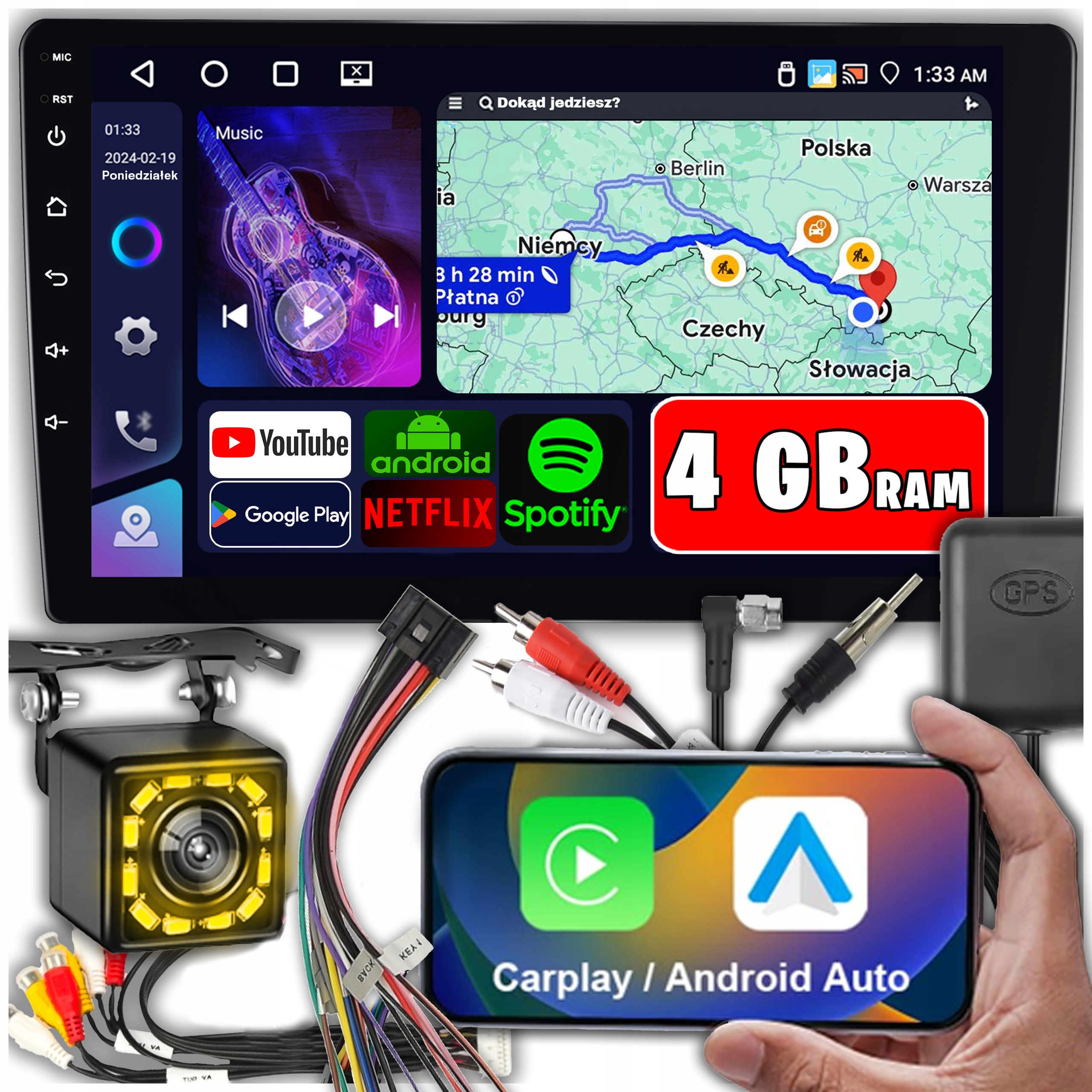 RADIO SAMOCHODOWE 2 DIN ANDROID 13 CARPLAY WIFI GPS MAPY RDS DOTYKOWE 4GB - Sklep, Opinie, Cena ...