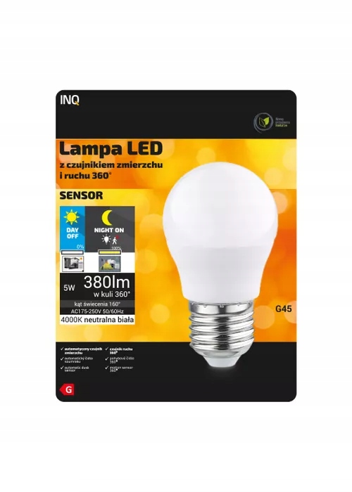 ŻARÓWKA LED Z CZUJNIKIEM RUCHU I ZMIERZCHU E27 5W (INQ-ELPSM010NW ... ŻARÓWKA LED Z CZUJNIKIEM RUCHU I ZMIERZCHU E27 5W (INQ-ELPSM010NW ...