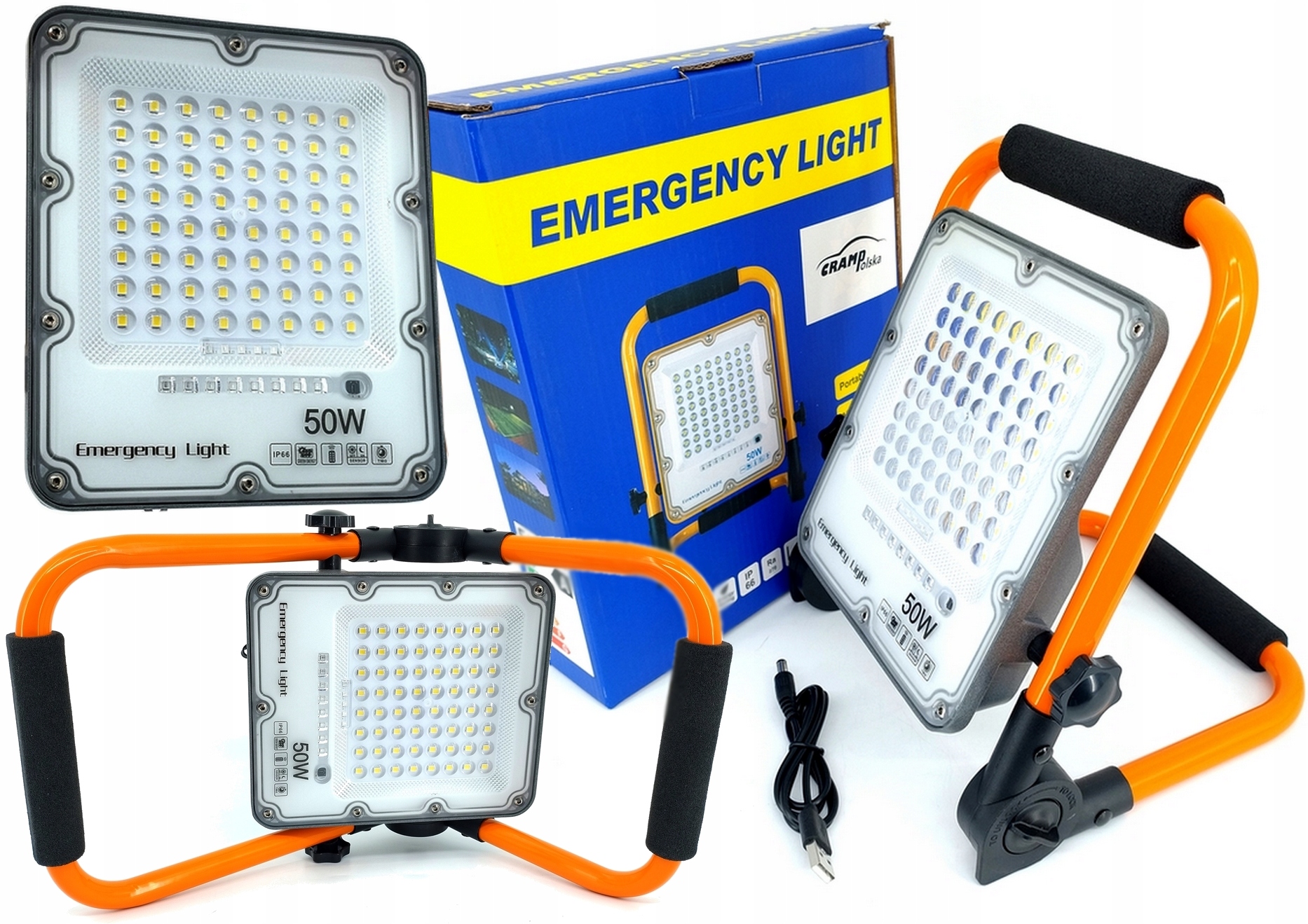 CRAMP HALOGEN AKUMULATOROWY LAMPA LED NA CAMPING 50W USB ZE STATYWEM ...
