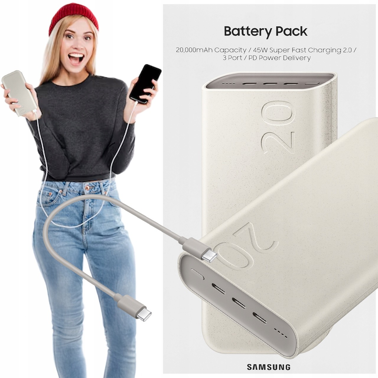 Powerbank Samsung EB-P4520XUEGEU 20000 mAh beżowy - Sklep, Opinie, Cena ...