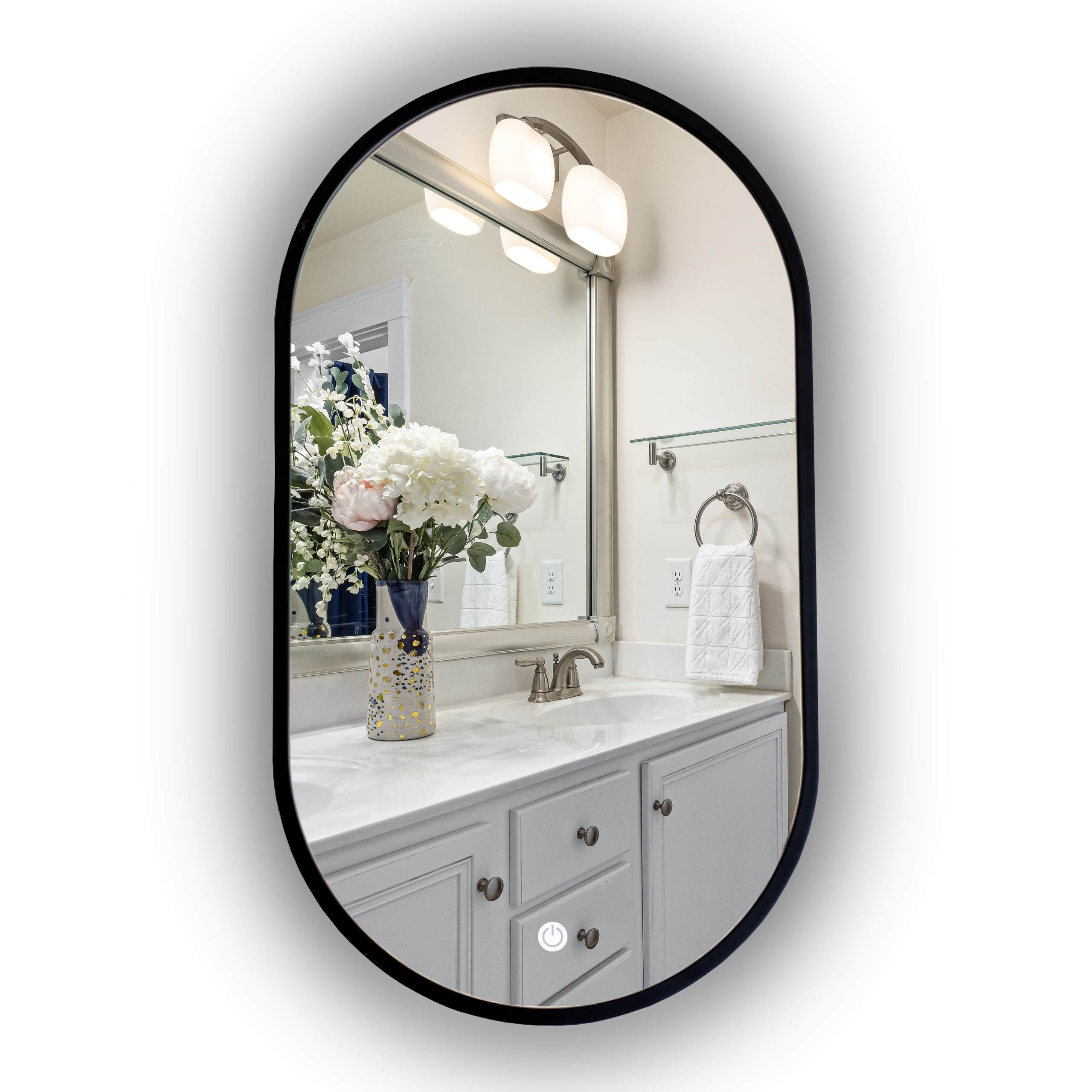 LUSTRO PODŚWIETLANE ŁAZIENKOWE OWALNE W CZARNEJ RAMIE 55X90 CM + LED ...