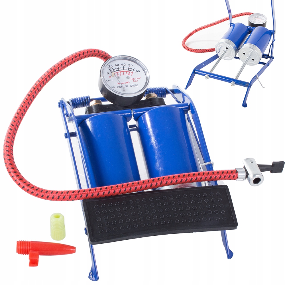 MOCNA POMPKA SAMOCHODOWA NOŻNA DWUTŁOKOWA KOŃCOWKI ROWEROWA Z ...