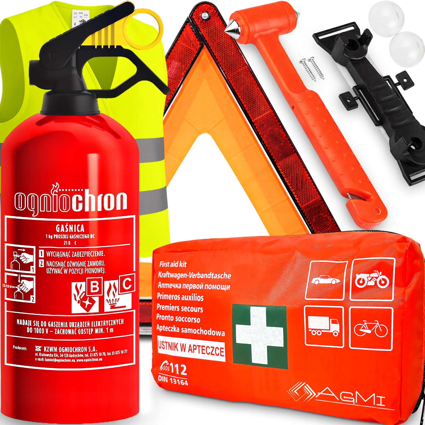 GAŚNICA 1KG APTECZKA DIN131164 TRÓJKĄT MŁOTEK DO SZYB PRZECINAK PASA ...