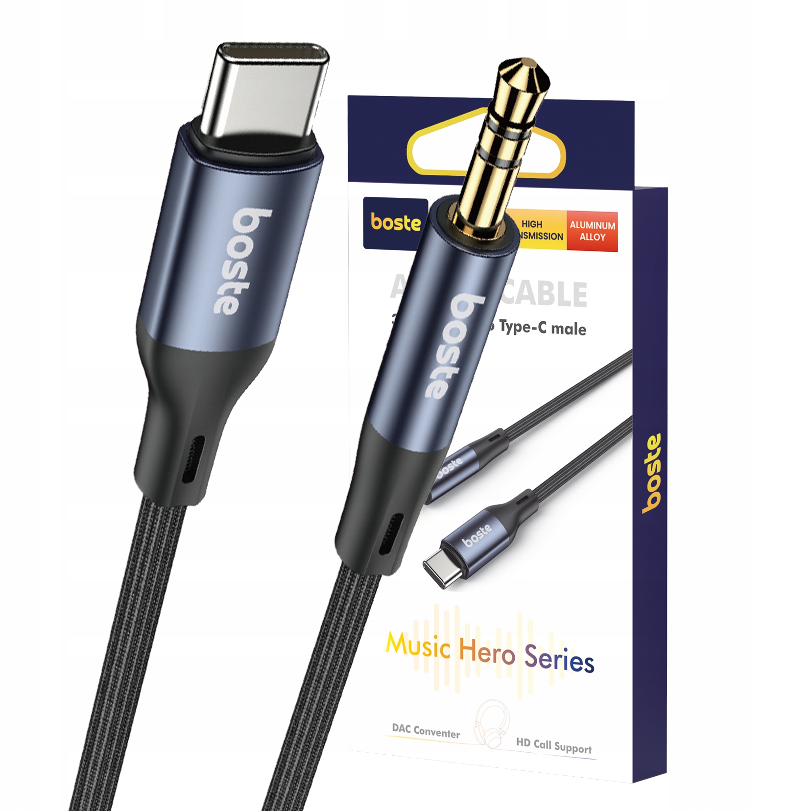 BOSTE KABEL ADAPTER PRZEJŚCIÓWKA AUDIO USB-C DO MINI JACK 3.5MM AUX 1M ...