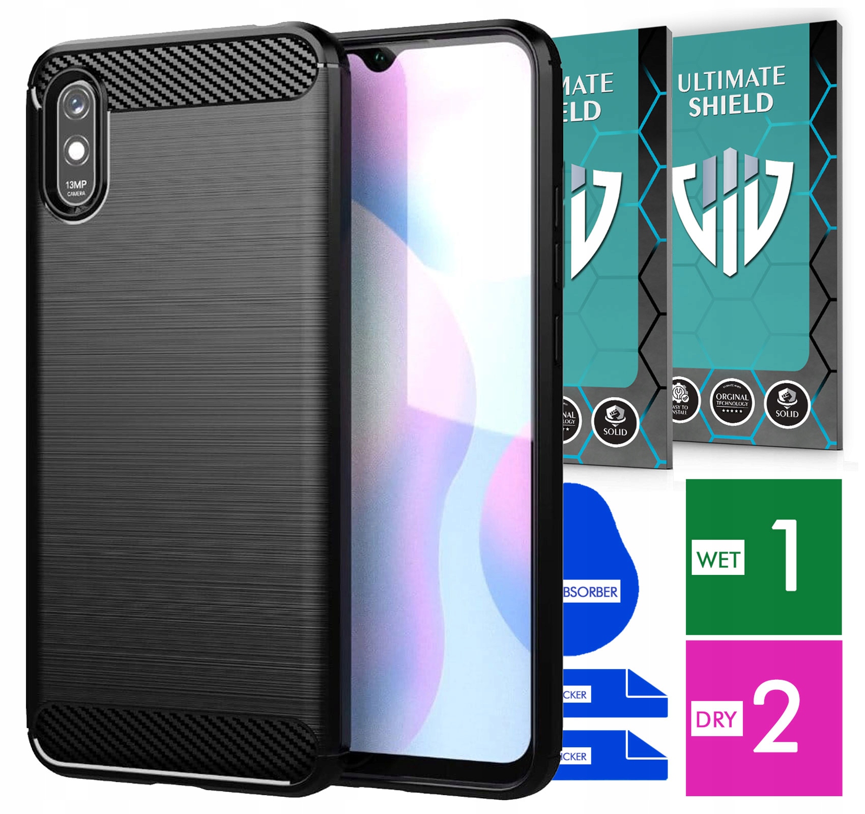 TELEFONTOK XIAOMI REDMI 9A KARBON PÁNCÉLOZOTT + VÉDŐÜVEG za 2280.00HUF ...