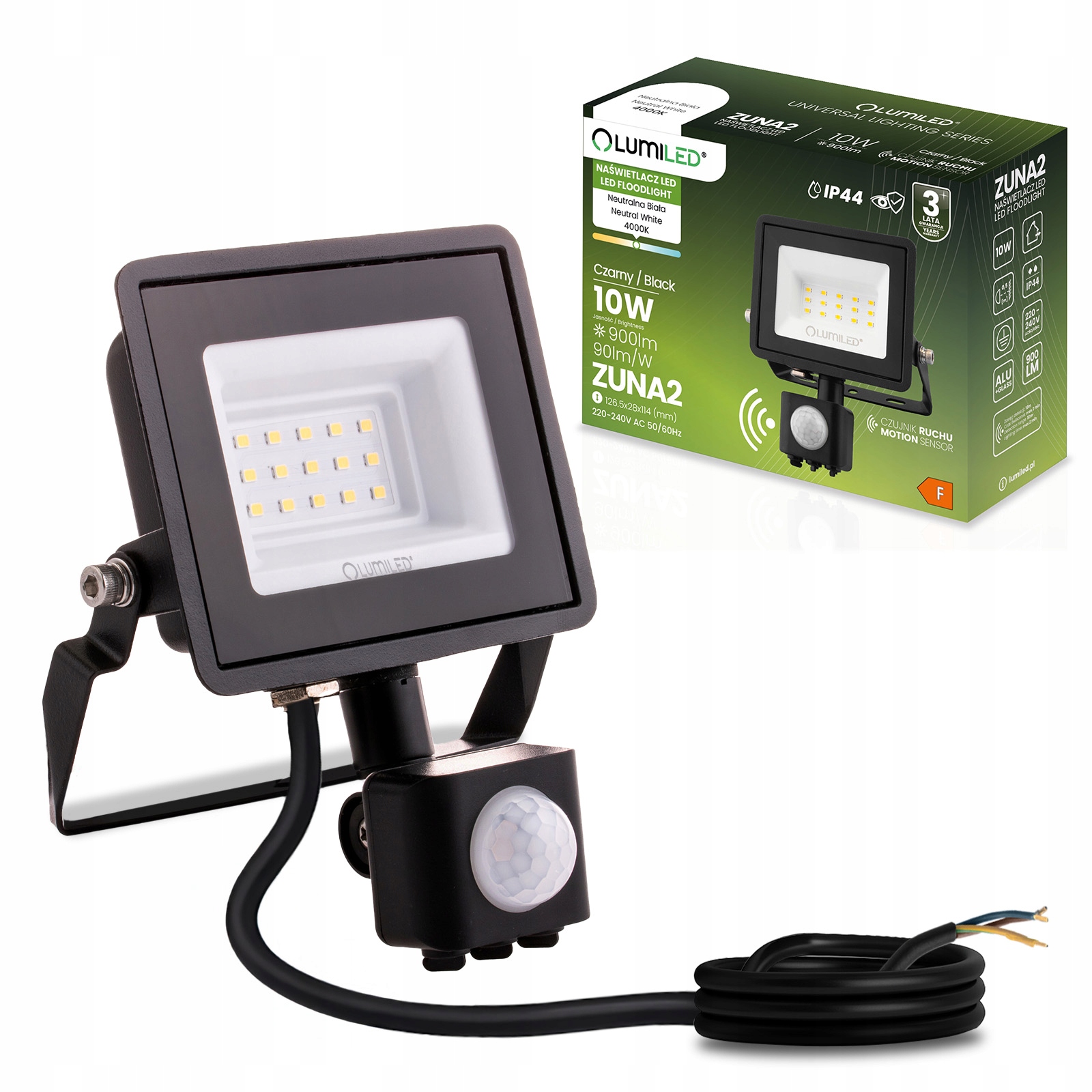 HALOGEN NAŚWIETLACZ LED 10W ZEWNĘTRZNY LAMPA Z CZUJNIKIEM RUCHU ...