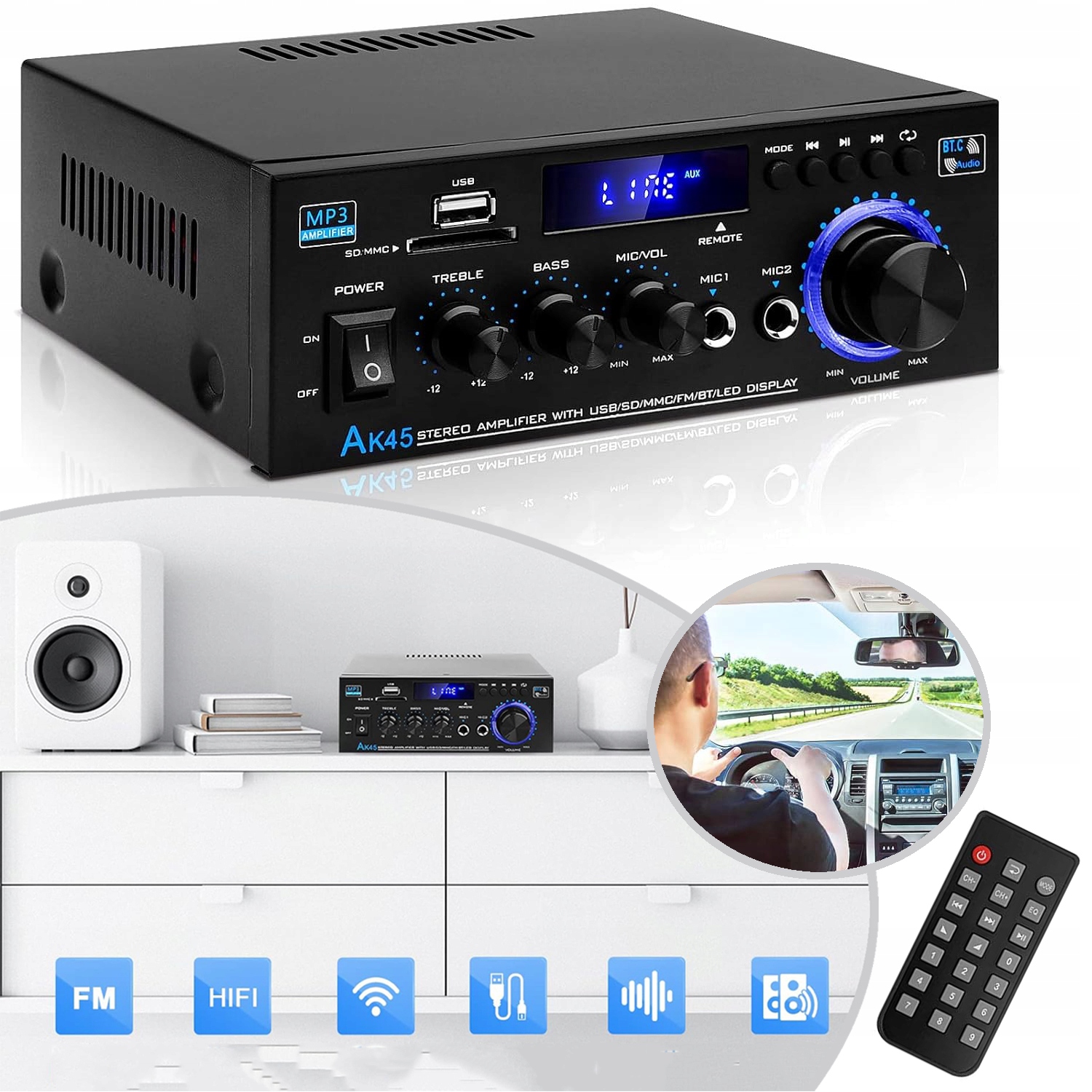 WZMACNIACZ AUDIO BLUETOOTH 5.0, 2-KANAŁOWY WZMACNIACZ STEREO HIFI, Z USB - Sklep, Opinie, Cena w ...