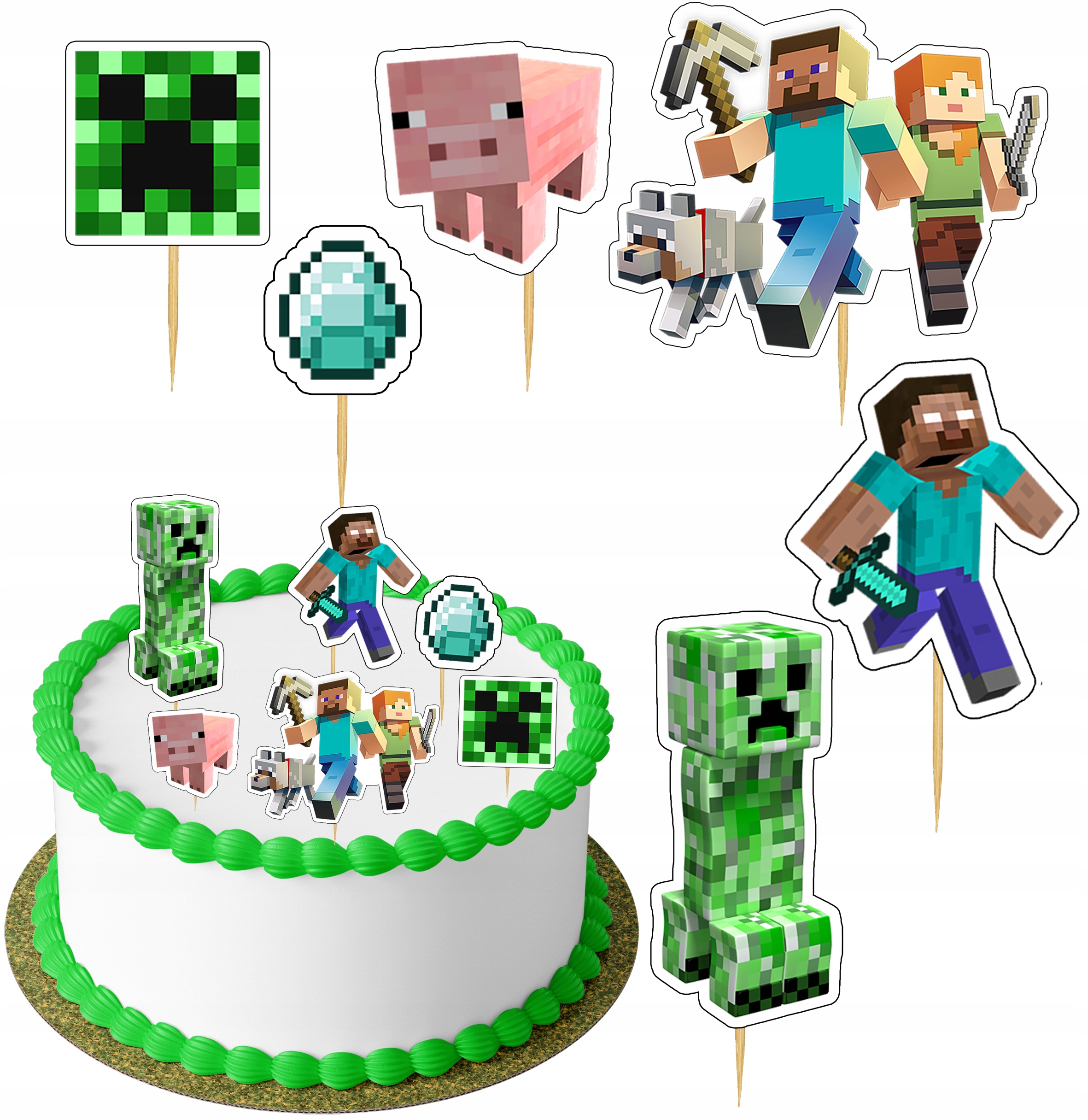 TOPPER NA TORT MINECRAFT ZESTAW POSTACI 6szt • Cena, Opinie • Dekoracje ...