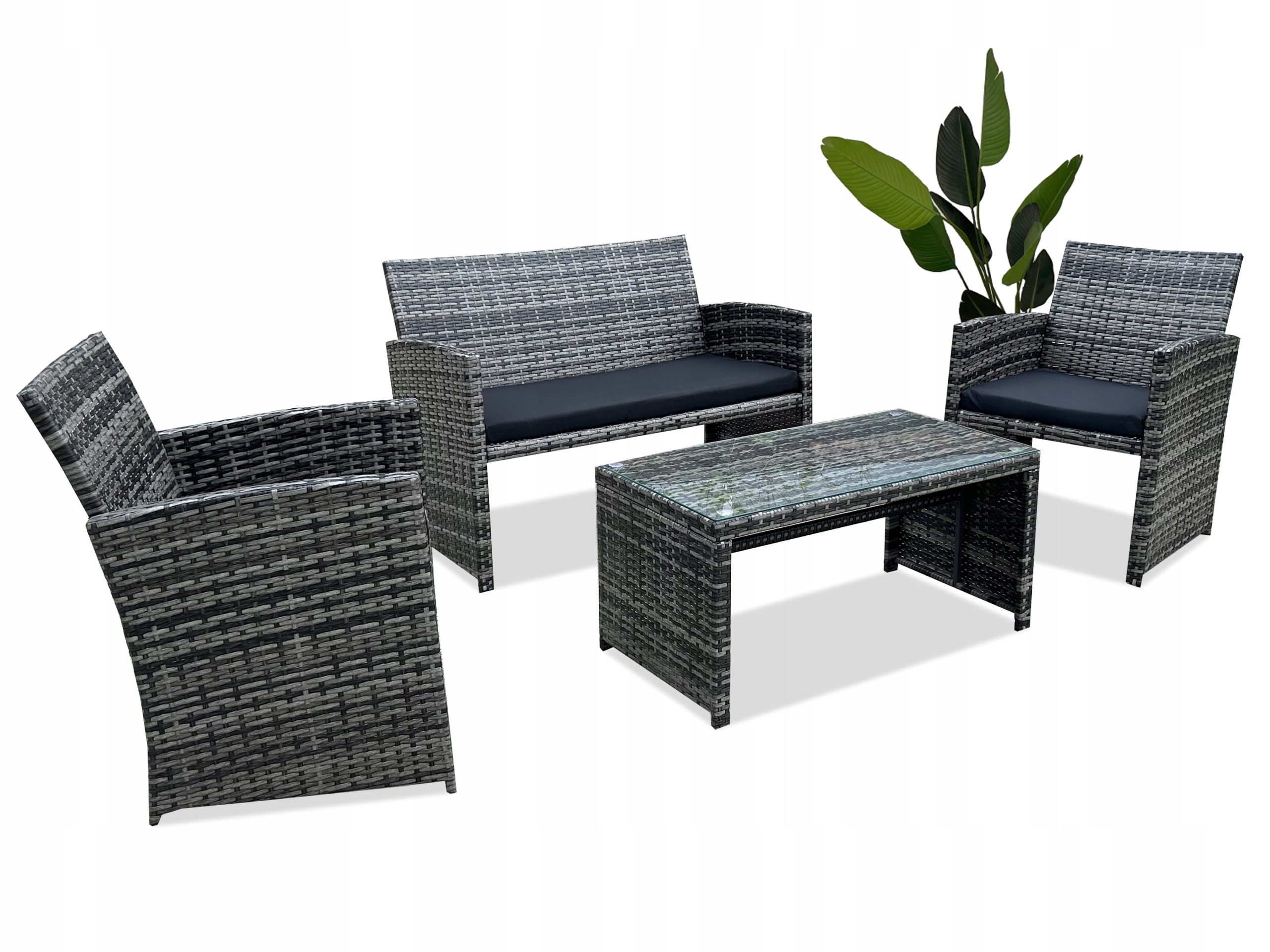 Zestaw meble ogrodowe 4 osoby BALKONOWY rattanowy SOFA + 2x FOTEL ...