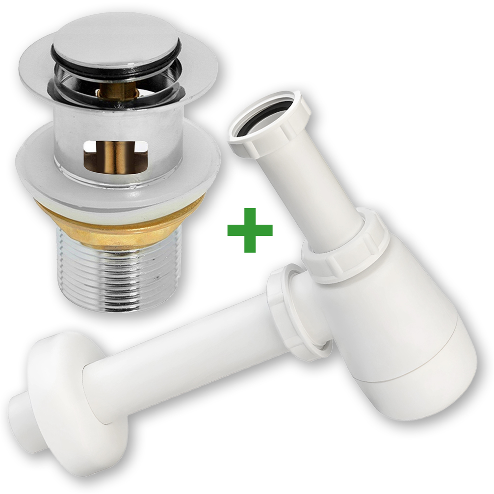 ZESTAW: KOREK KLIK-KLAK Z PRZELEWEM SREBNY + SYFON UMYWALKOWY DO ...