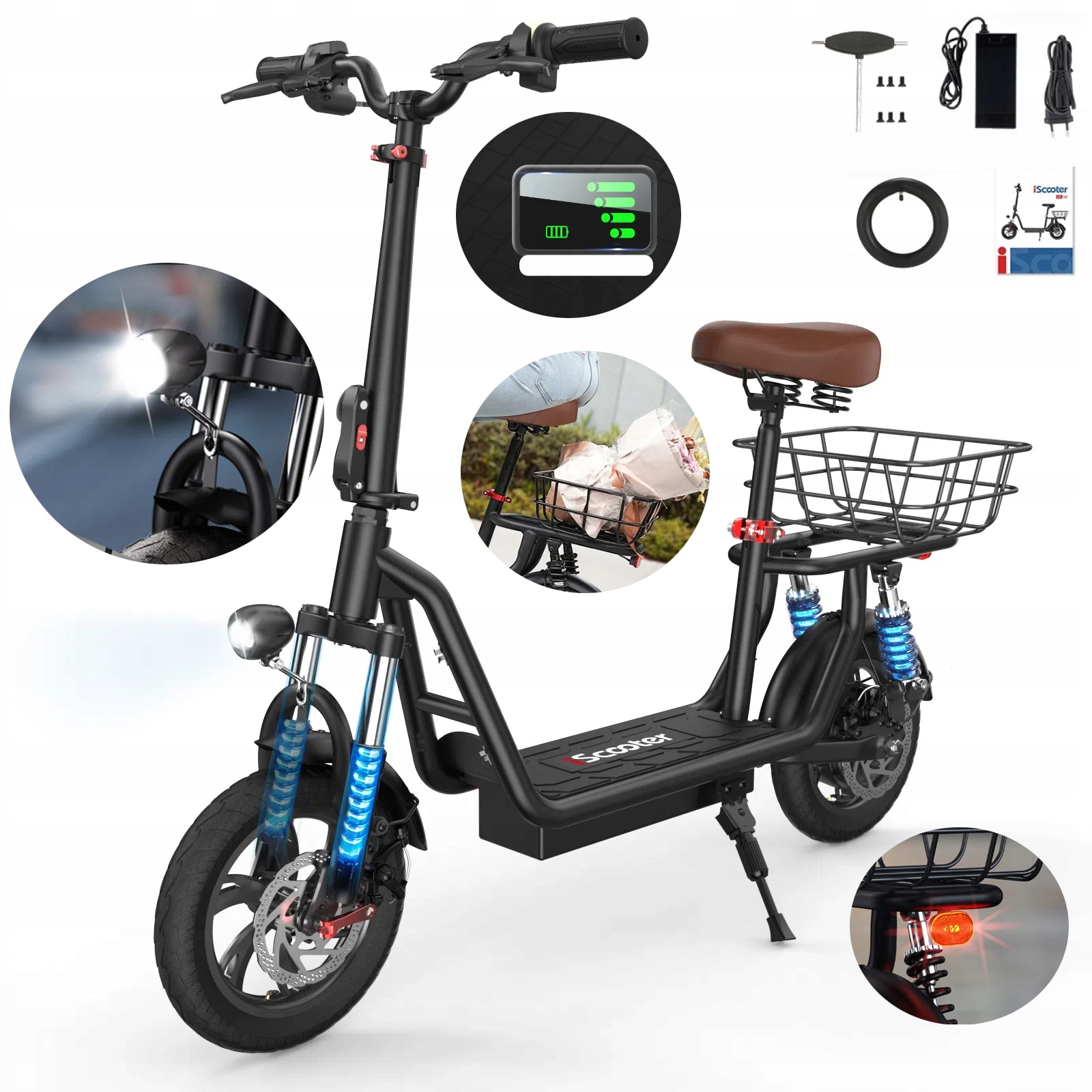 Pojazd elektryczny dla dorosłych Składany miejski iscooter 25km/h 500W ...